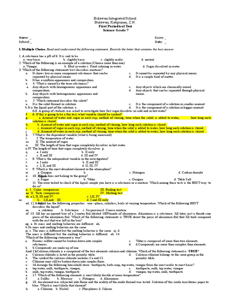 Science g7 1st 2nd Quarter Tosquestionnaireanswer Key | PDF | Sexual ...