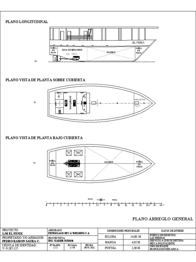 Plano de Buque L/M El Fénix para Pesca | PDF | Buques | Embarcación