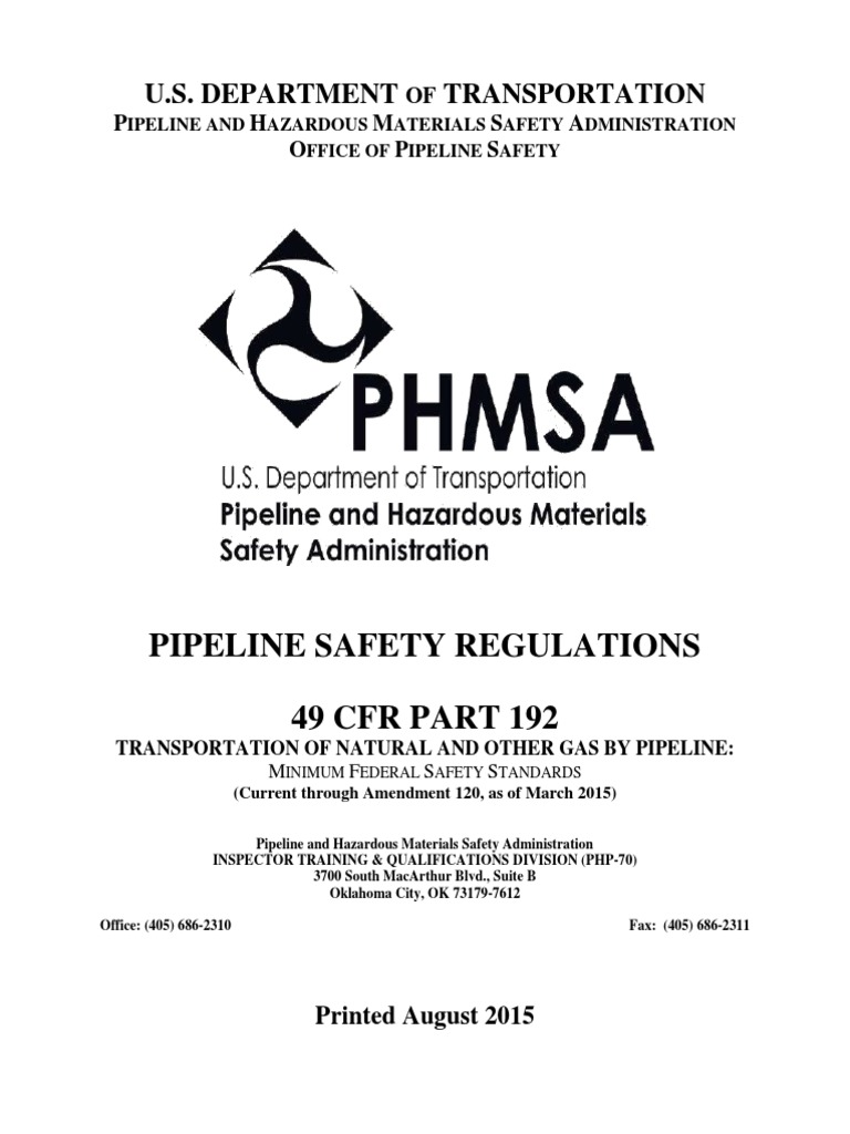 Pipeline Safety Regulations 49 CFR PART 192: U.S. Department ...