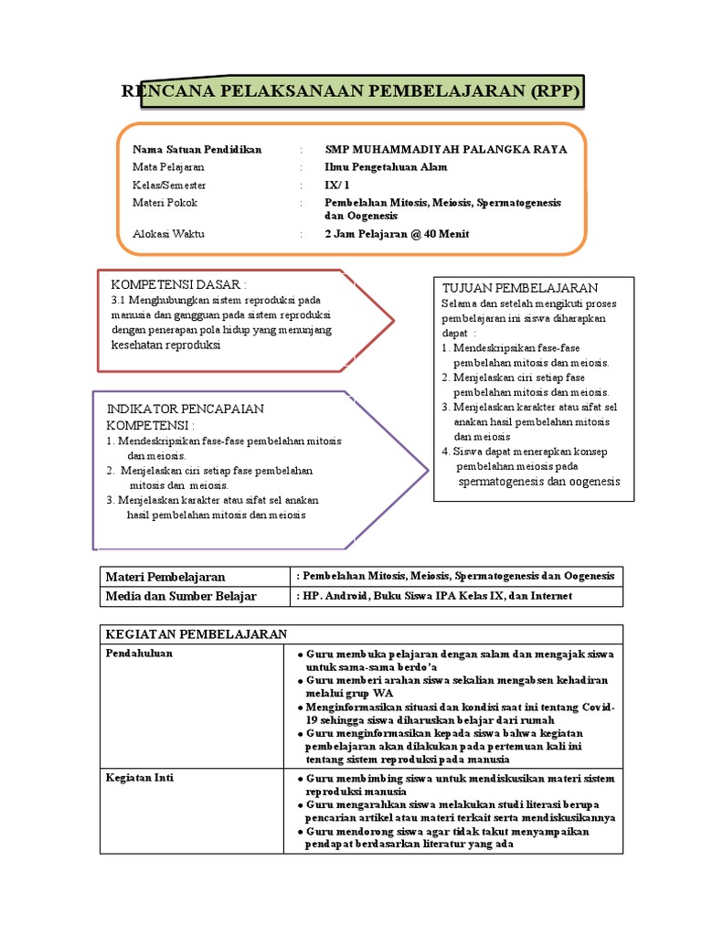 Contoh RPP 1 Lembar | PDF