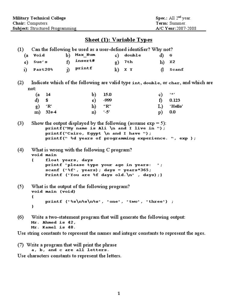 Structured Programming, 2nd Year All | PDF | Parameter (Computer Programming) | Area