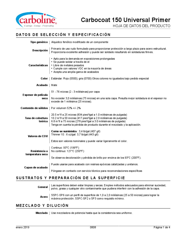 Carbocoat 150: Primer Alquídico Rudo | PDF | Cepillo | Química