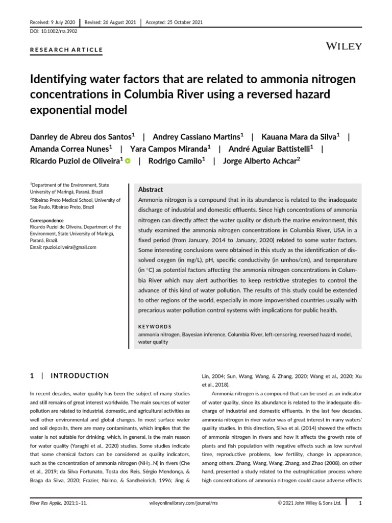 Identifying Water Factors That Are Related To Ammonia Nitrogen ...