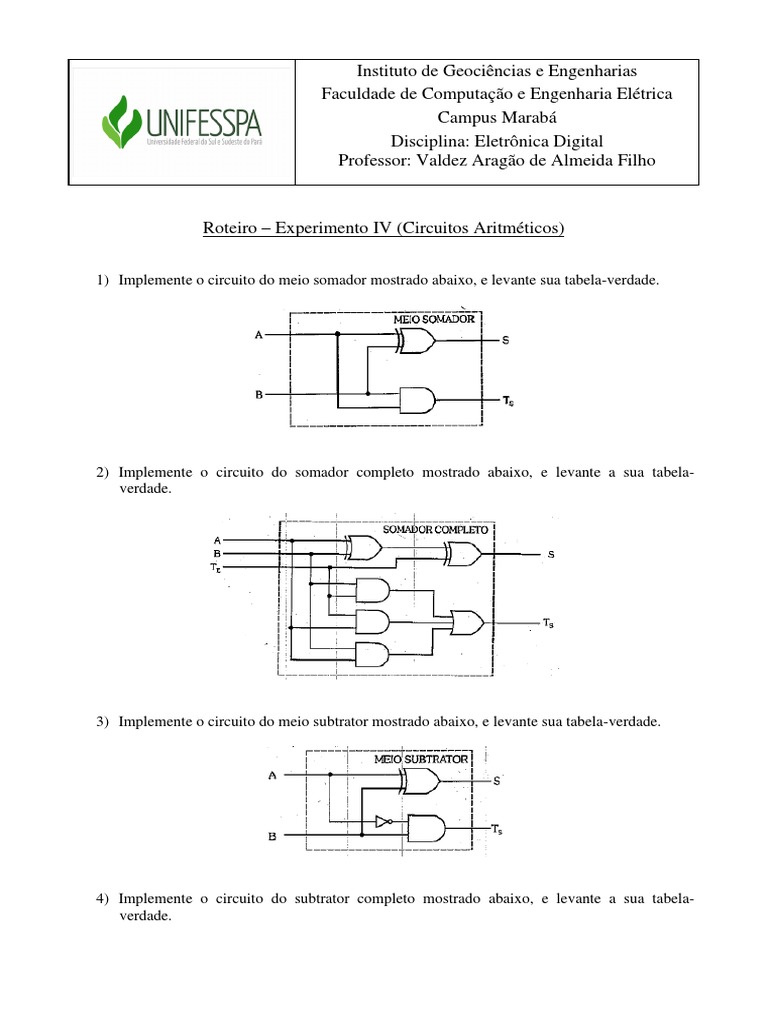 Eletrônica Digital - Roteiro Experimento IV (Circuitos Aritméticos) | PDF