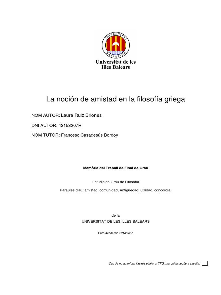 Briones - La Noción de Amistad en La Filosofía Griega | PDF | Platón ...