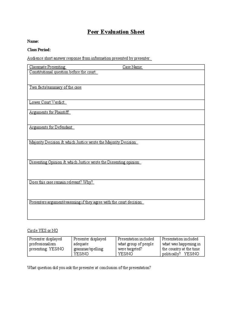 Supreme Court Case Peer Evaluation Sheet | PDF | Judgment (Law) | Argument