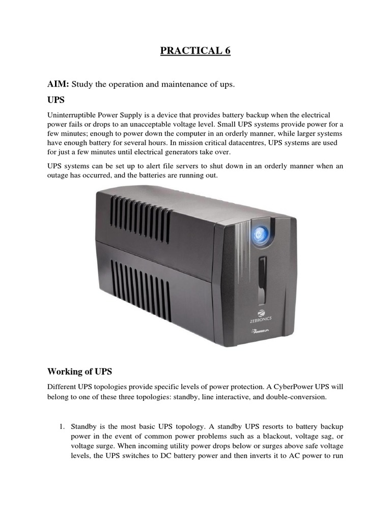 Practical 6: AIM: Study The Operation and Maintenance of Ups. UPS | PDF ...