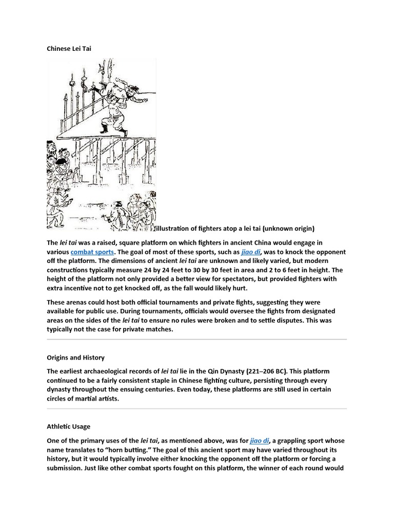 Ancient Chinese Combat: The Lei Tai Platform and the Sport of Jiao Di ...
