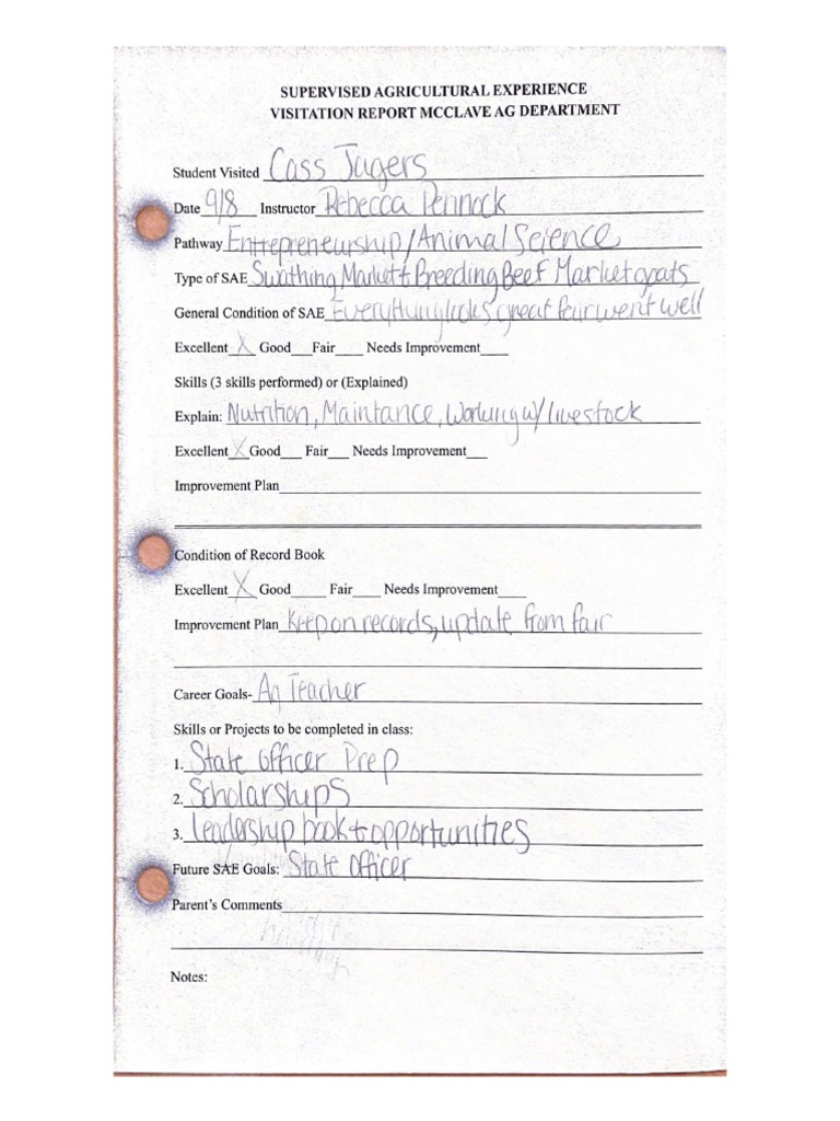 Supervised Agricultural Experience Forms | PDF