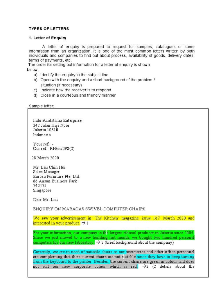 Sample of Enquiry Letter | PDF