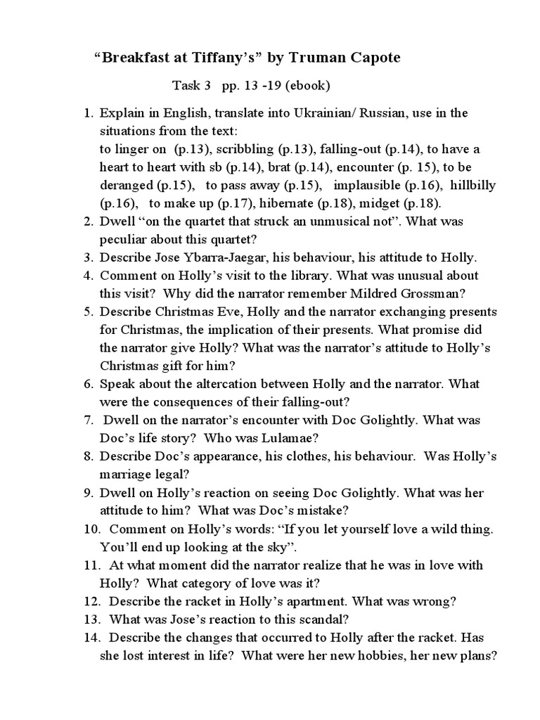 Breakfast at Tiffany's Task 3 | PDF