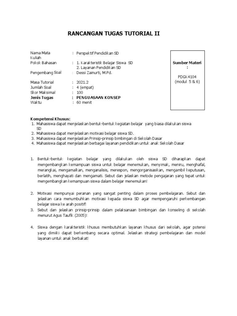 Rancangan Tugas Tutorial Tap | PDF | Karier & Perkembangan | Seni