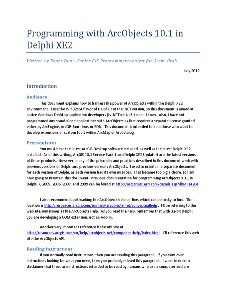 Arcobjects 101 In Delphi Xe2 Pdf Arc Gis Component Object Model