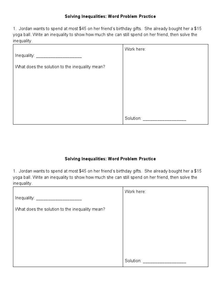Solving Inequalities: Word Problem Practice | PDF