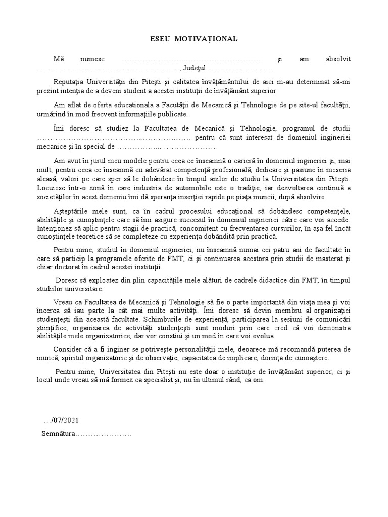 Model Eseu Motivational | PDF