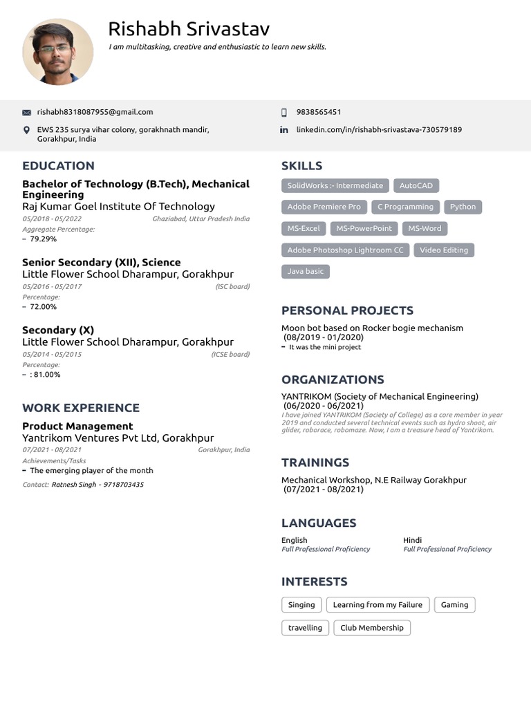 Rishabh's Resume Finl | PDF | Engineering | Science And Technology