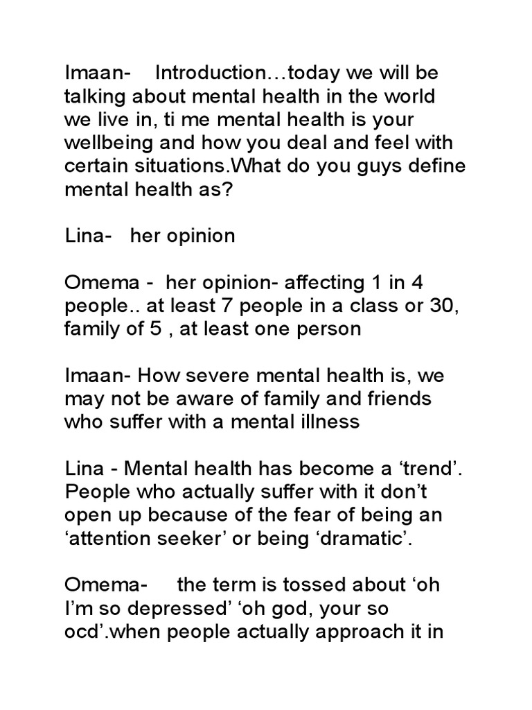 Mental Health Script.? | PDF | Social Anxiety | Anxiety