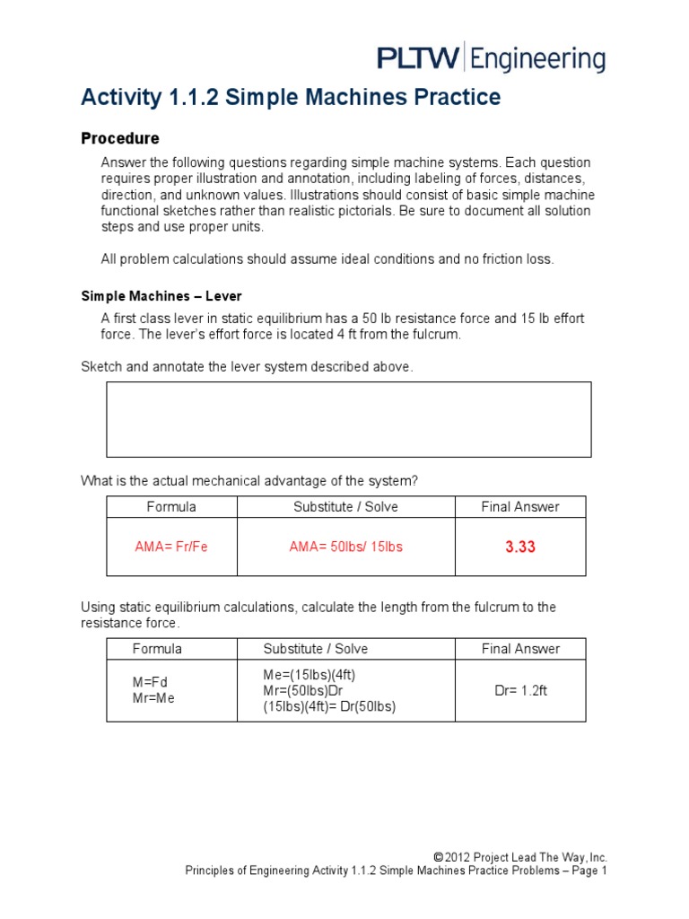 Activity 1.1.2 Simple Machines Practice: Procedure | PDF | Lever | Machines