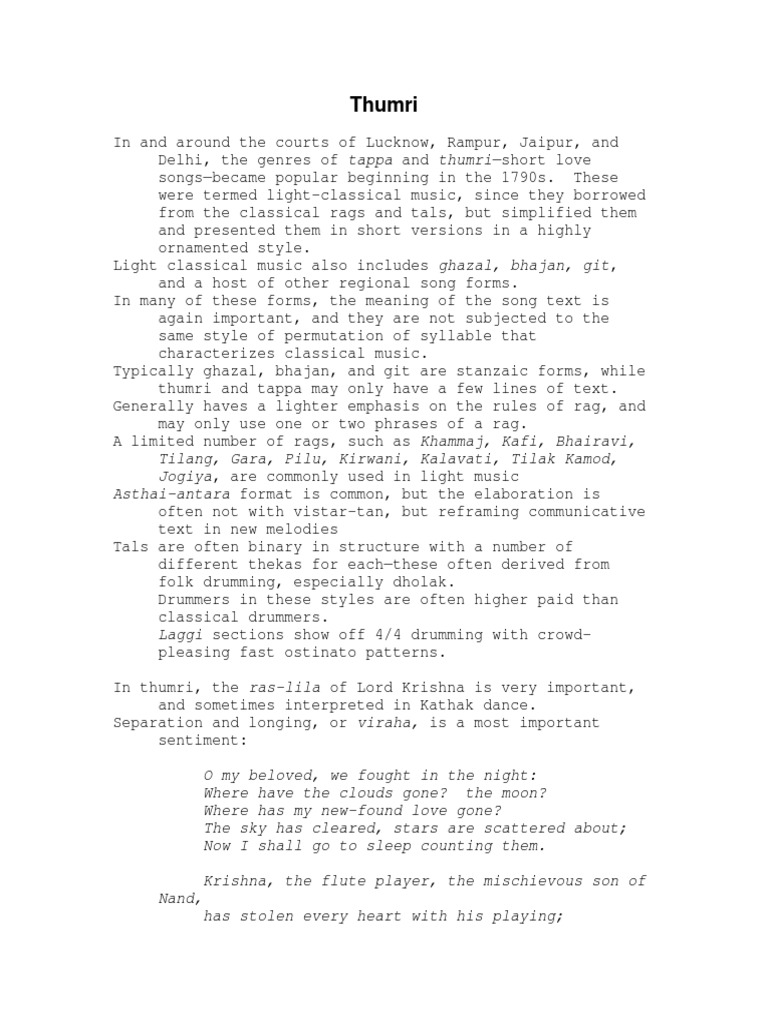 Thumri | PDF | Dances | Performing Arts
