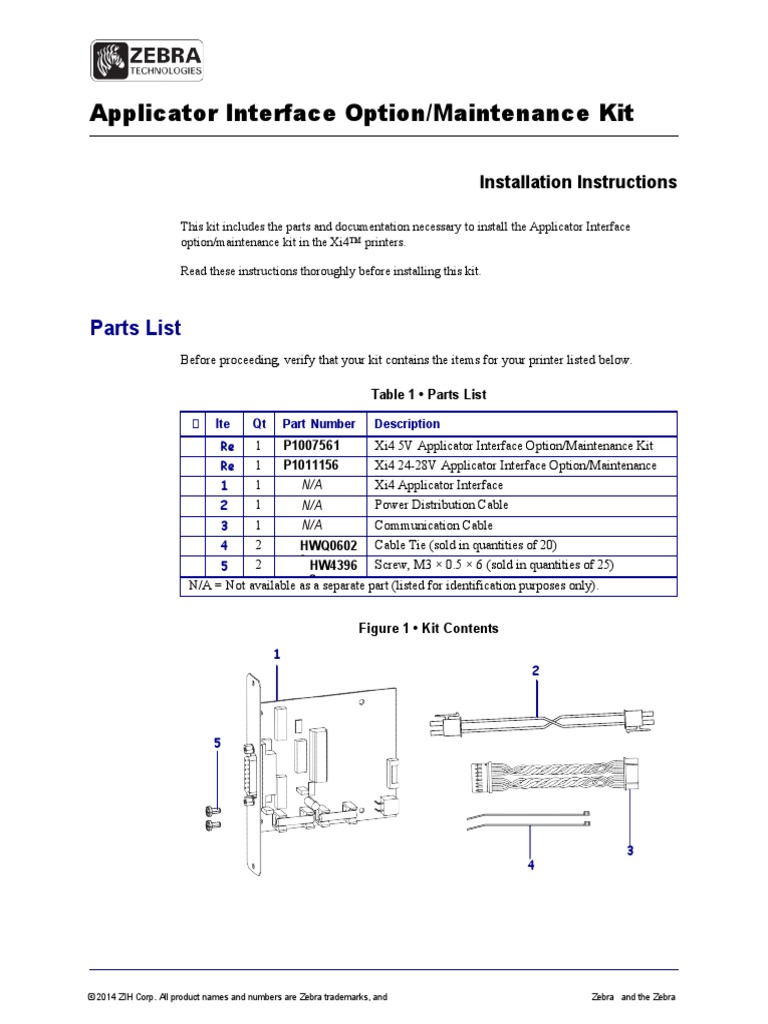 Applicator Interface Option/Maintenance Kit: Parts List | PDF | Power ...
