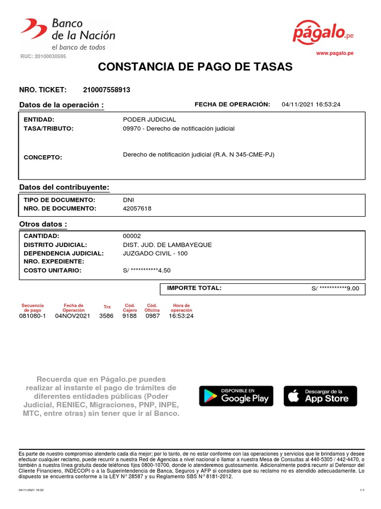 Constancia de Pago de Tasas: Datos de La Operación | PDF | Interés | Bancos