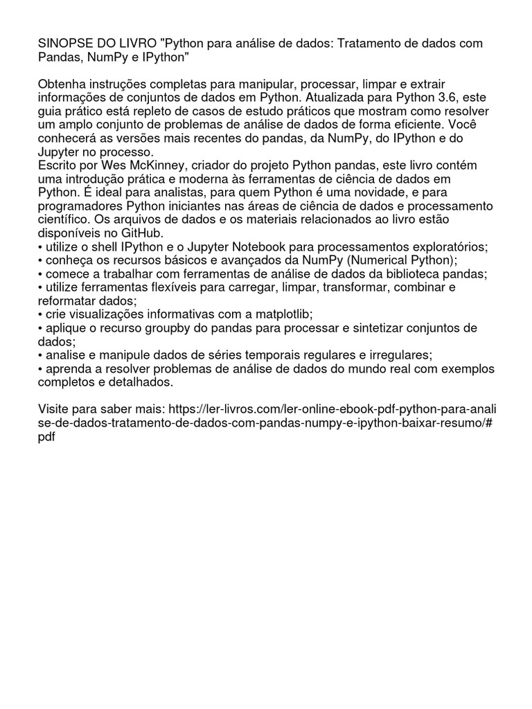 Python para Análise de Dados - Tratamento de Dados Com Pandas, NumPy e ...