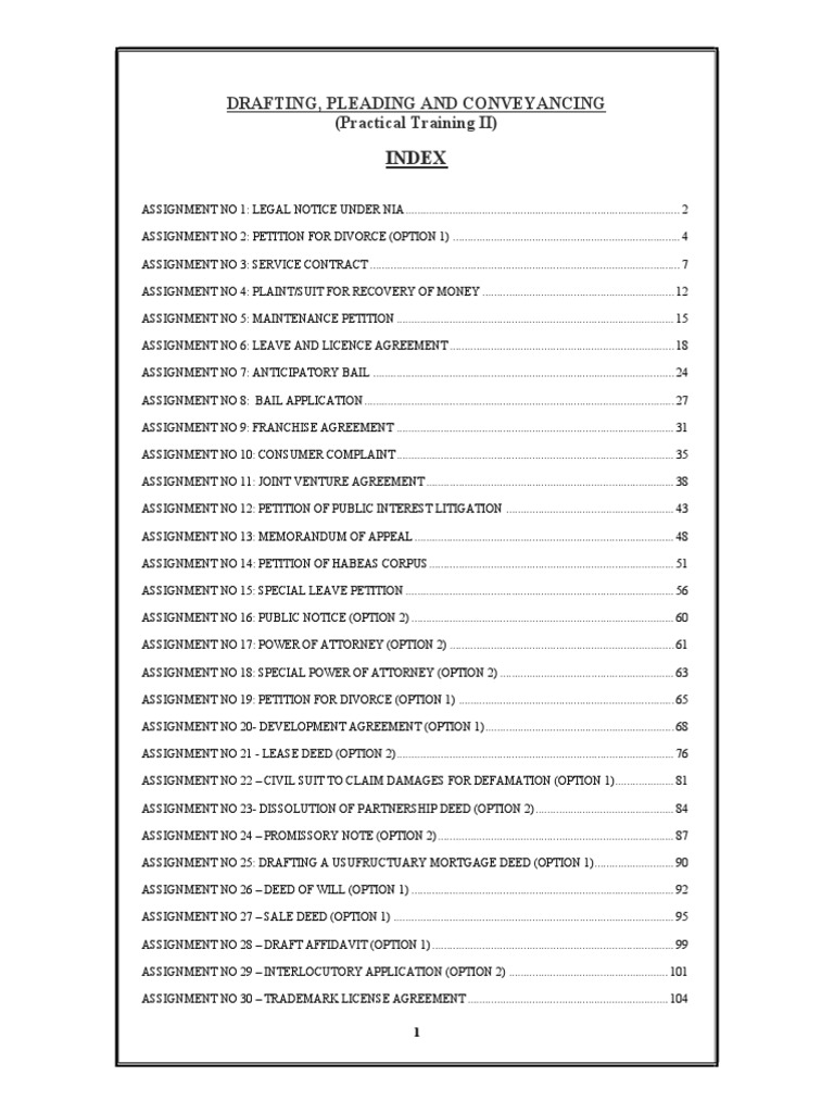 Index: Drafting, Pleading and Conveyancing (Practical Training II ...