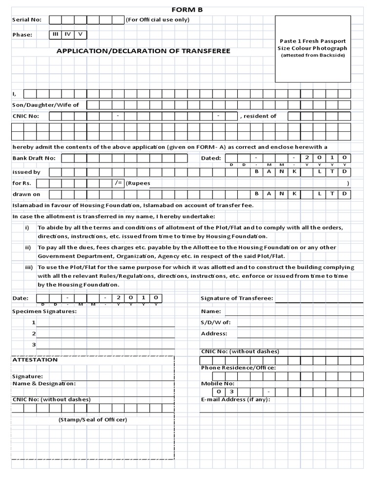 Application for Transfer of Property Allotment and Declaration of ...