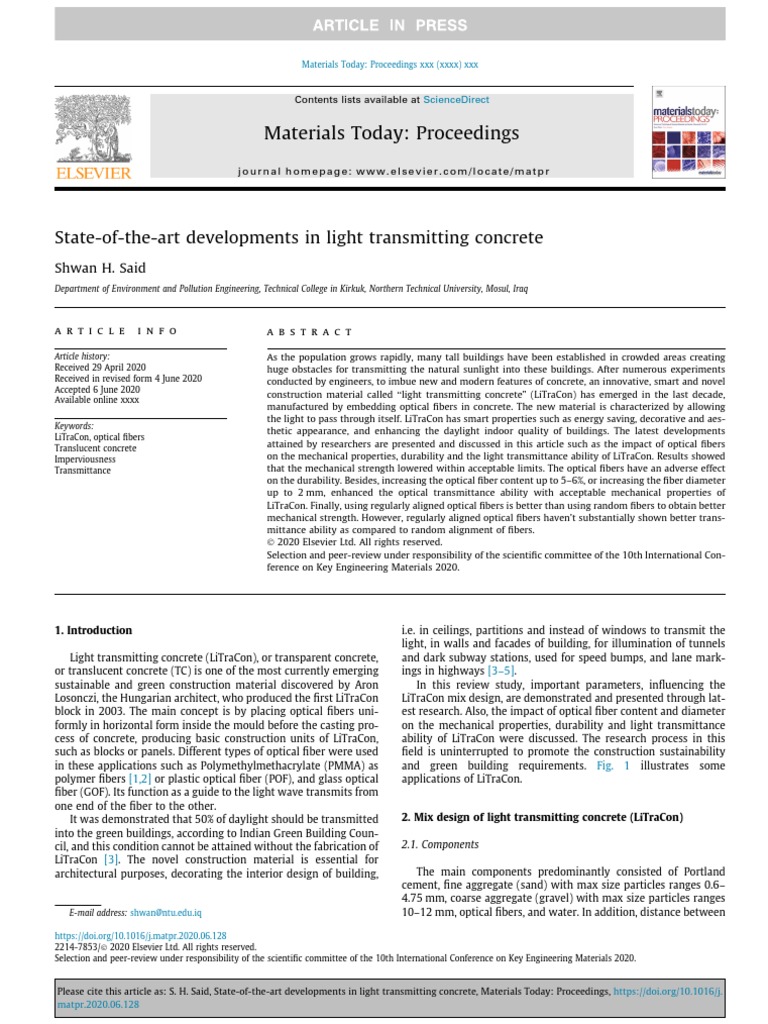 6 - State-Of-The-Art Developments in Light Transmitting Concrete | PDF ...