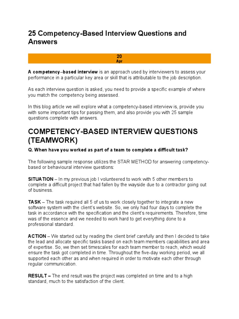 25 Competency-Based Interview Questions and Answers | PDF | Competence (Human Resources) | Interview