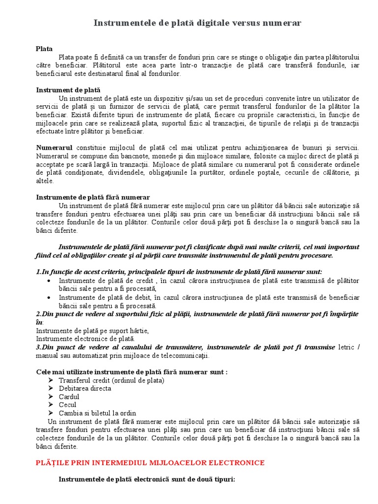 Instrumentele de Plată Digitale Versus Numerar | PDF
