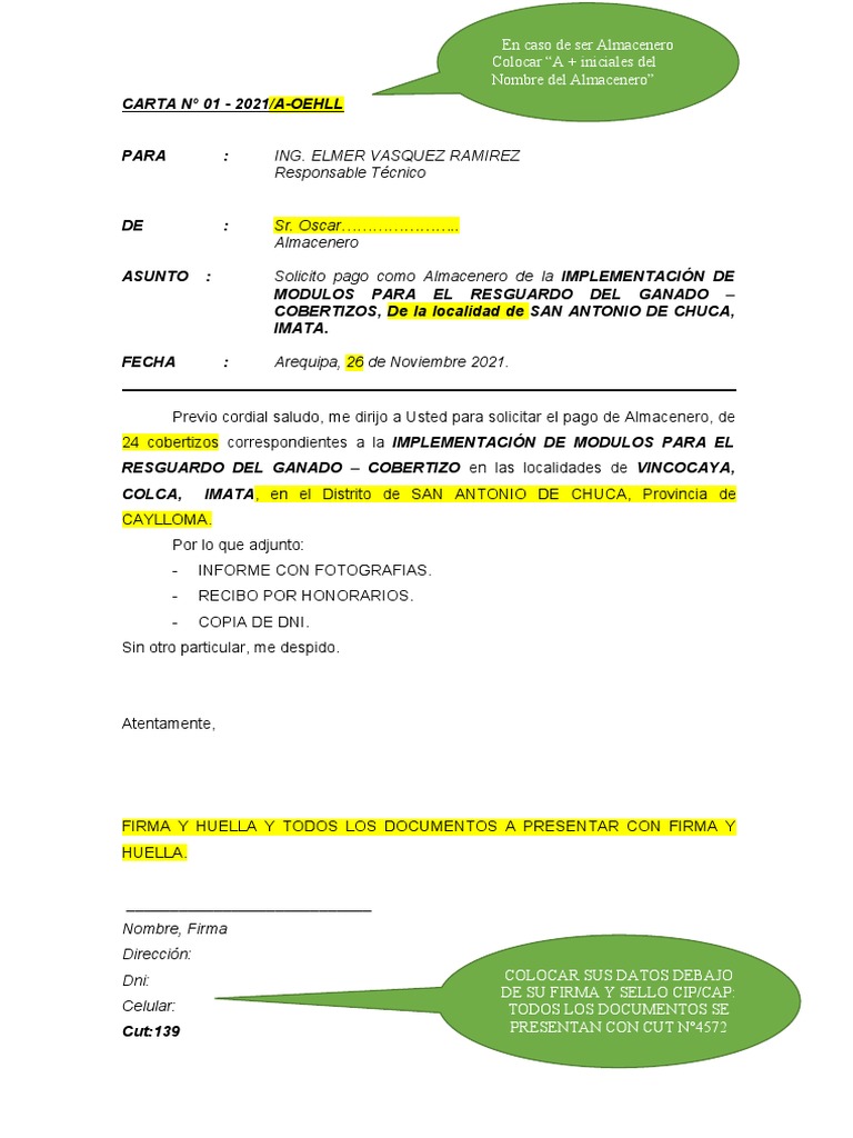 Solicitud de Pago Almacenero Elmer | PDF