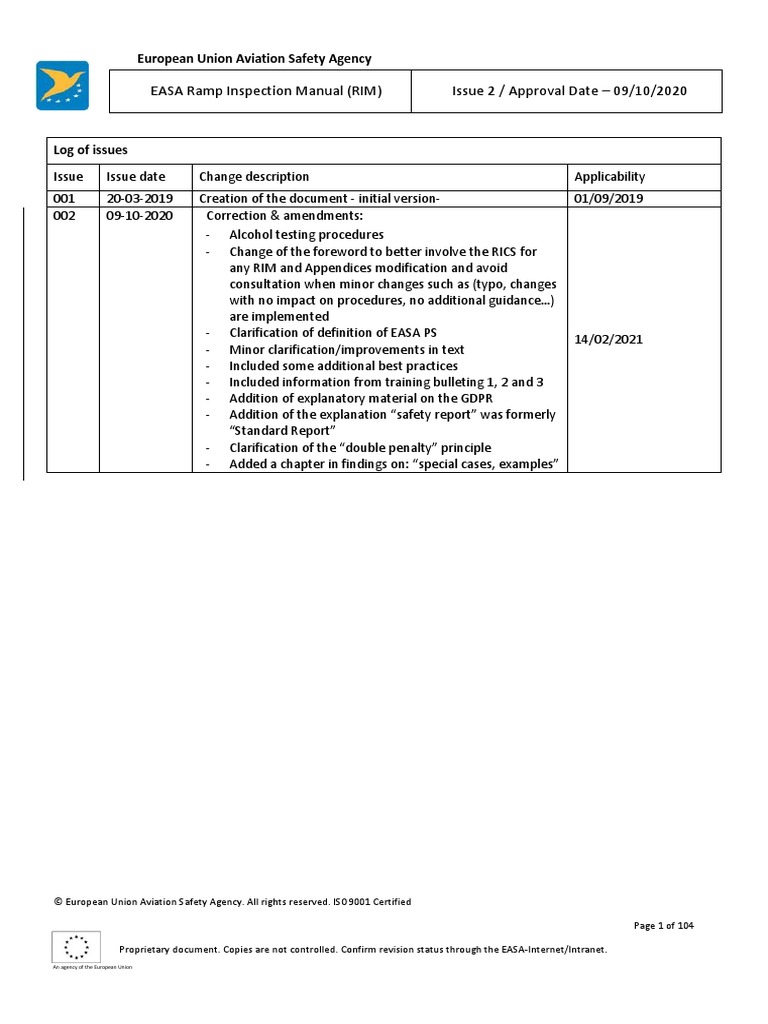 EASA Ramp Inspection Manual (RIM) Issue 2 / Approval Date - 09/10/2020 ...