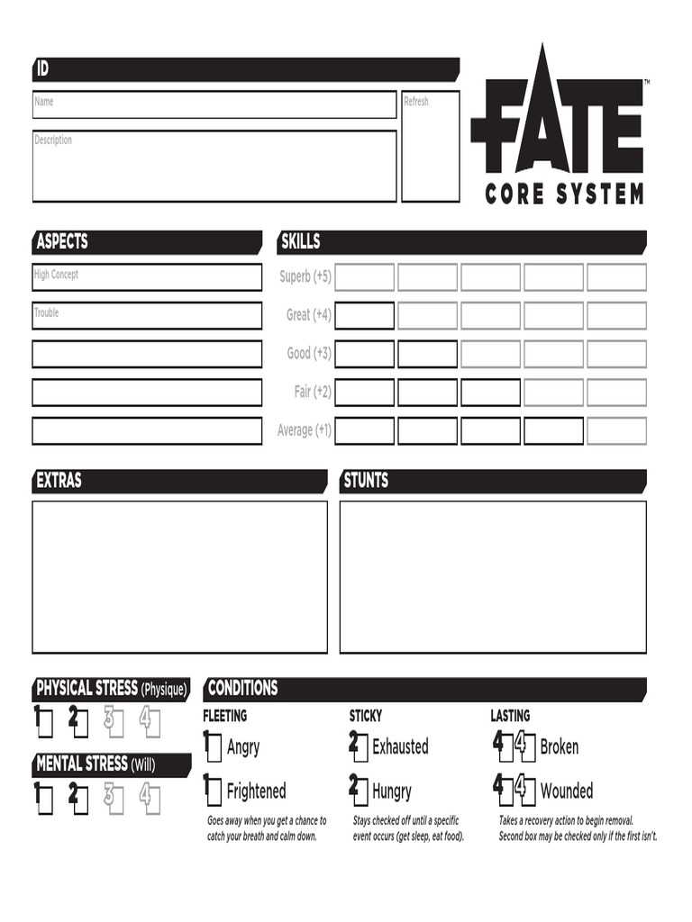 Main Fate Core System Character Sheet | PDF