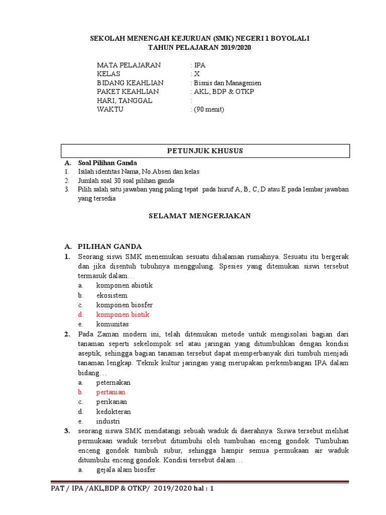 Soal Pat Ipa (Akl, BDP & Otkap) | PDF