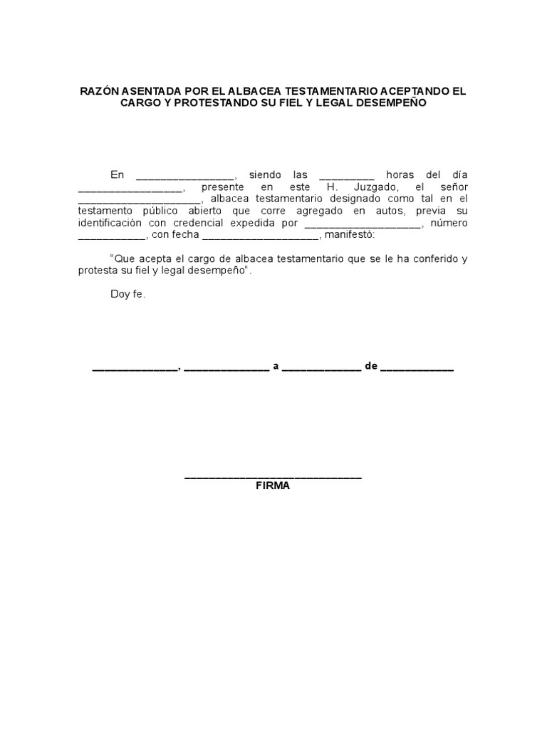 Escrito de Aceptacion y Cargo Del Albacea | PDF