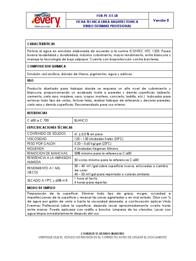 Ficha Tecnica Evermax | PDF | Pintar | Materiales
