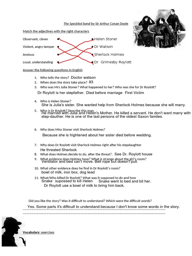 The Speckled Band Worksheet | PDF | The Adventure Of The Speckled Band ...