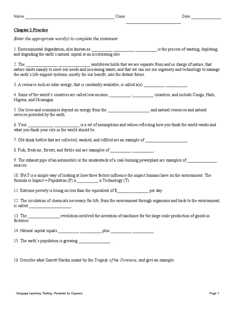 Environmental Science Chapter 1 Practice | PDF | Sustainability | Resource