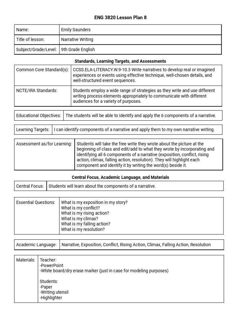 Sample Lesson Plan 2 | PDF | Narrative | Lesson Plan