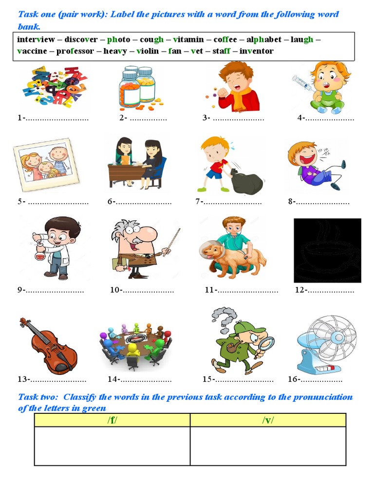 Pronunciation of F and V Worksheet | PDF