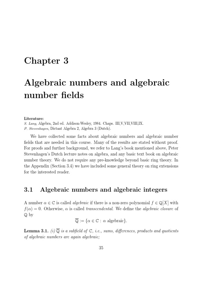 Algebraic Numbers and Algebraic Number Fields | PDF | Field (Mathematics) | Ring (Mathematics)