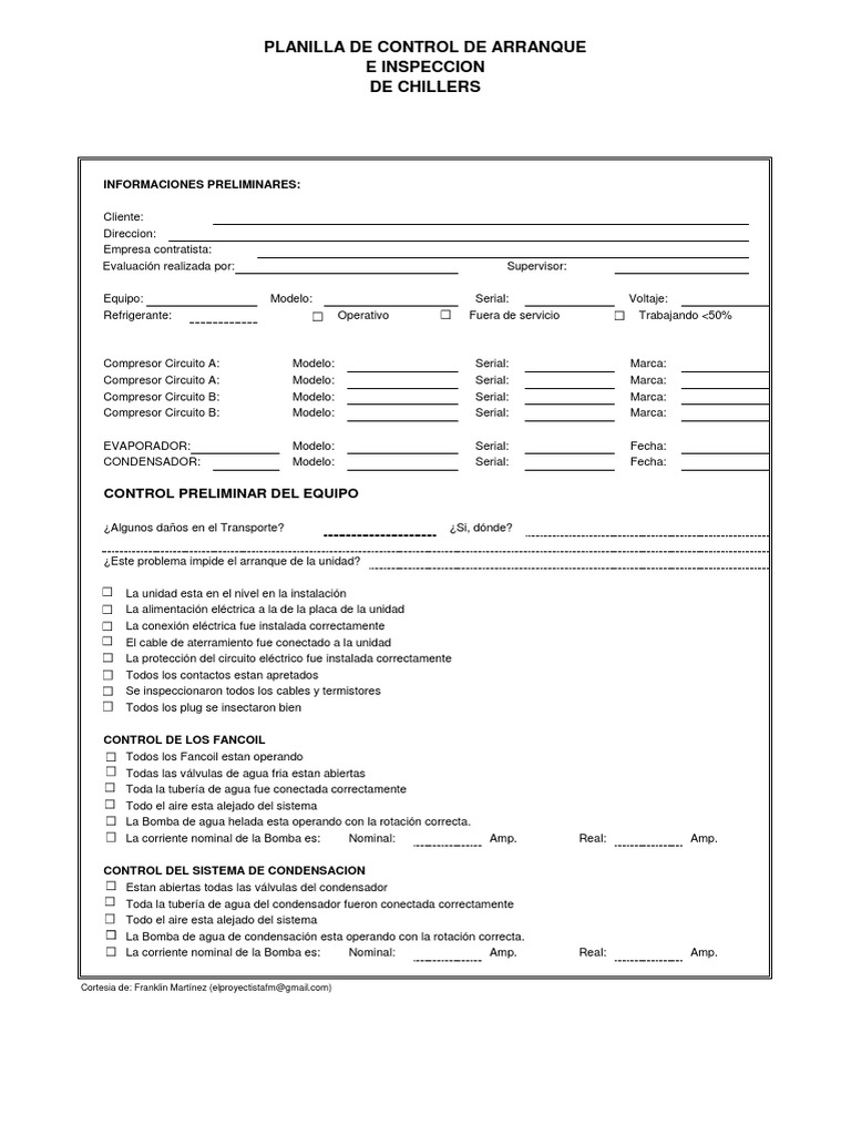 Planilla Arranque de Chiller1 | PDF | Bomba | Bienes manufacturados