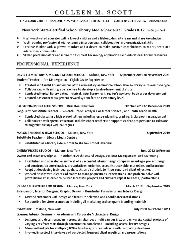 Colleen Scott CV Nov 2021 | PDF | Teachers | Libraries