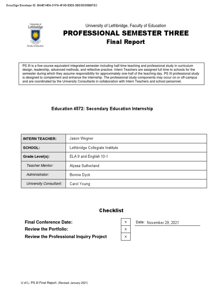 Ps III Final Report Jason Wegner | PDF | Lesson Plan | Classroom