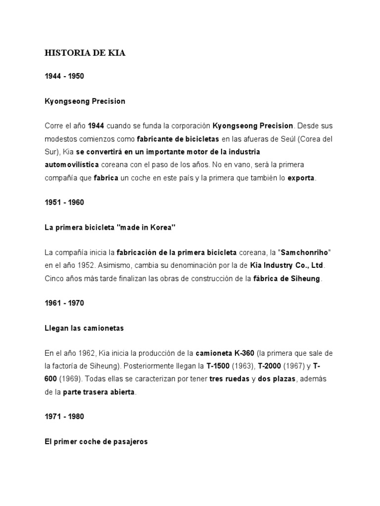 Orígenes y evolución de Kia Motors | PDF | Vehículo de motor | Coche
