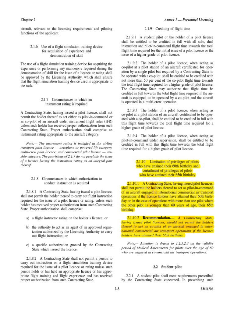 Annex 1 - Personnel Licensing: Recommendation. - A Contracting State | PDF | Flight Instructor ...