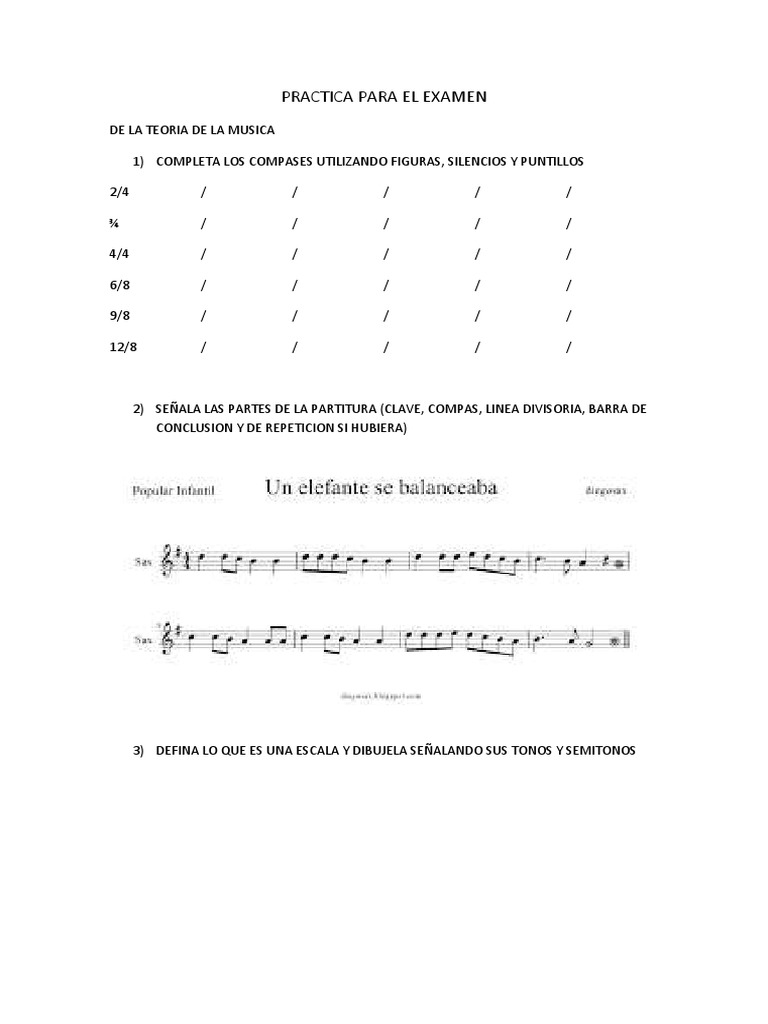 PRACTICA PARA EL EXAMEN de Musica | PDF