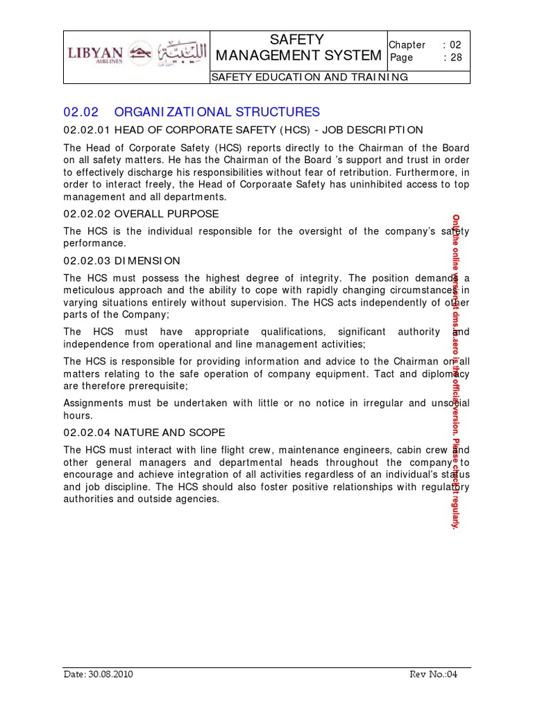 Safety Management System: 02.02 Organizational Structures | PDF ...