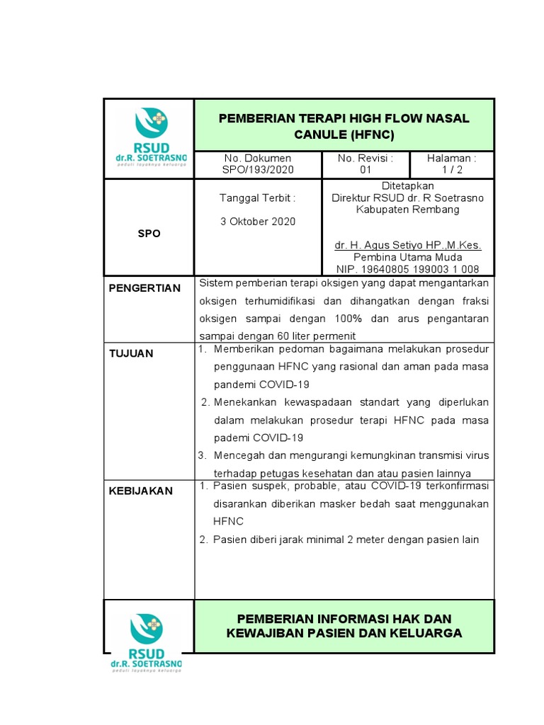 Prosedur Pemberian HFNC pada Pasien COVID-19 | PDF